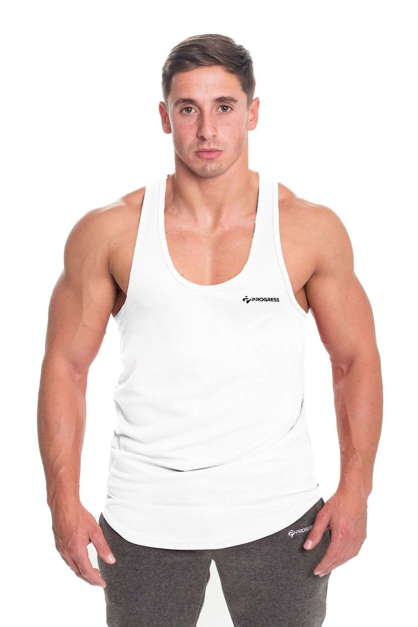 Performance Stringer - Small Logo (White) – Progressed Clothing Ltd